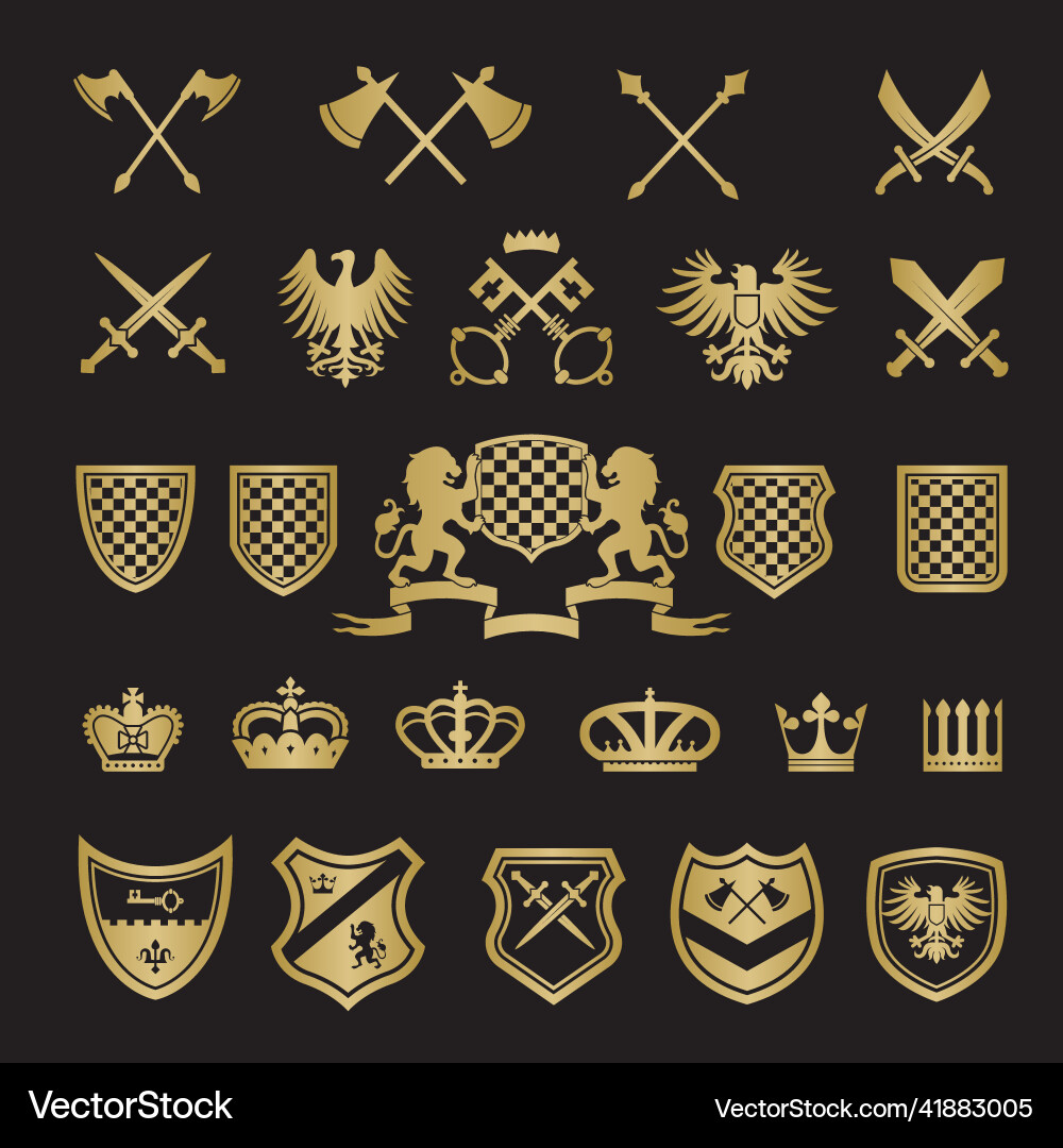 Heraldic badges medieval stylized shapes swords Vector Image