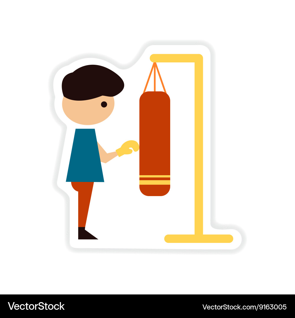 Paper sticker on white background man boxing Vector Image