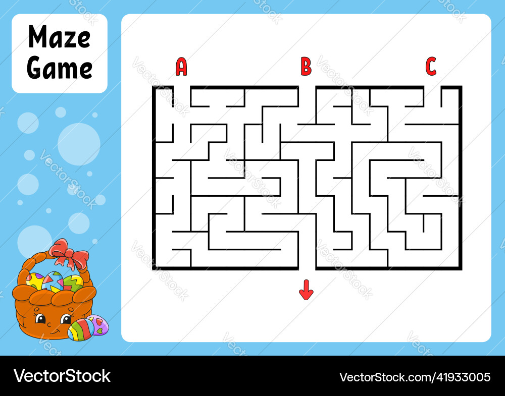 Rectangle maze game for kids three entrances one Vector Image