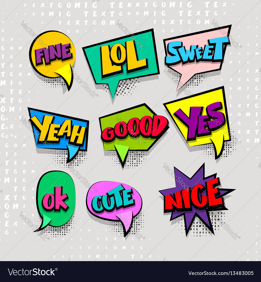 Set cartoon comic text colored cloud Royalty Free Vector