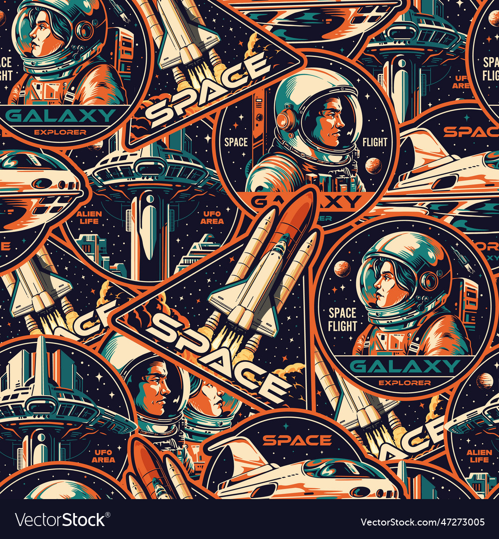 Space adventure seamless pattern colorful Vector Image