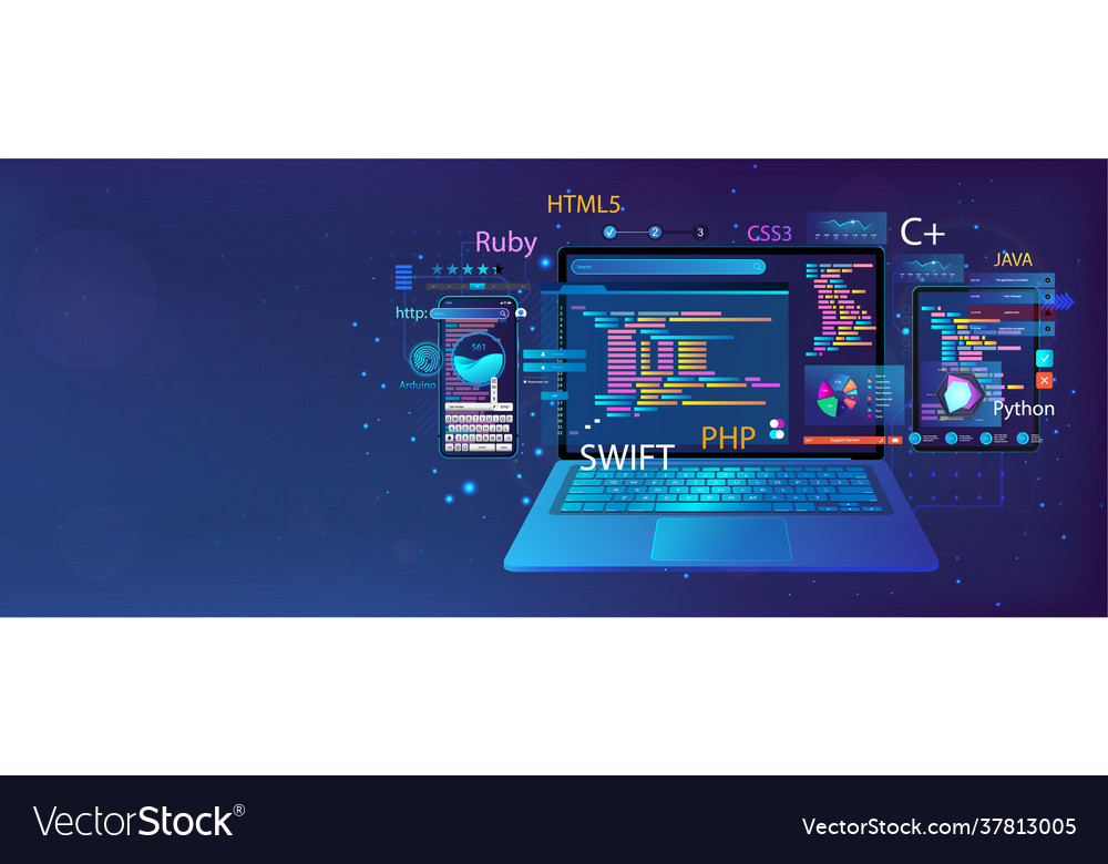 Web banner development software and ui interface Vector Image