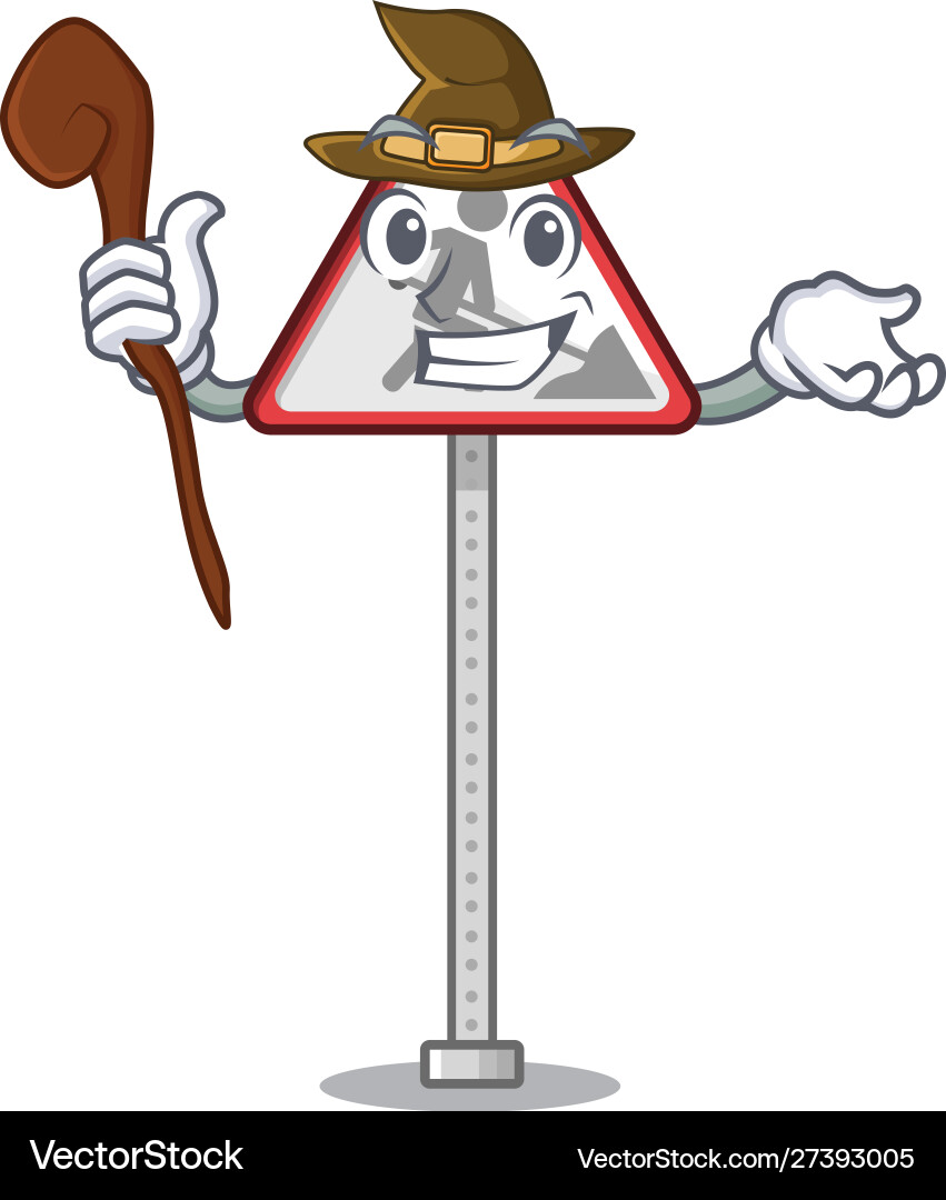 Witch road work sign isolated cartoon Royalty Free Vector