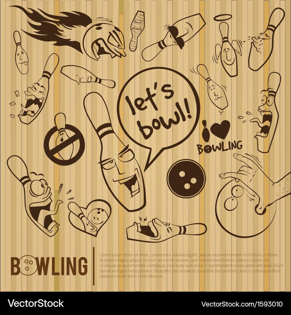 Cartoon bowling set alley Royalty Free Vector Image