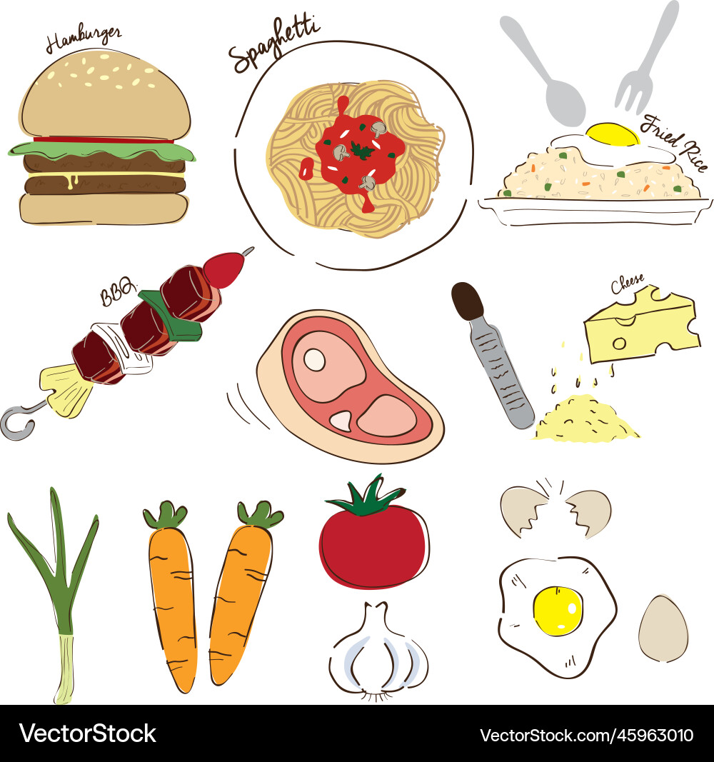 Cartoon cooking elements food and ingredient Vector Image