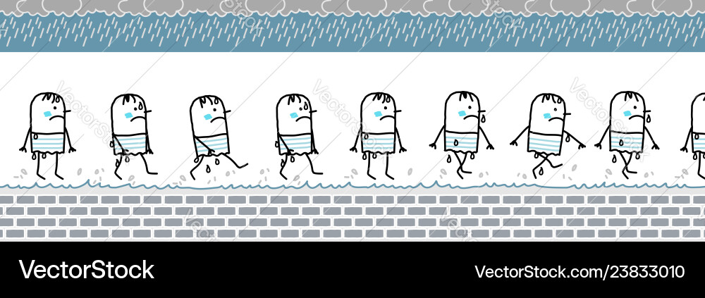 Cartoon walking cold and wet man Royalty Free Vector Image