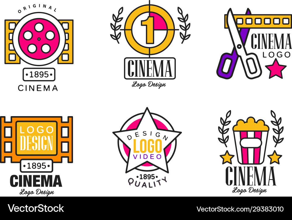 Cinema logo design templates collection bright Vector Image