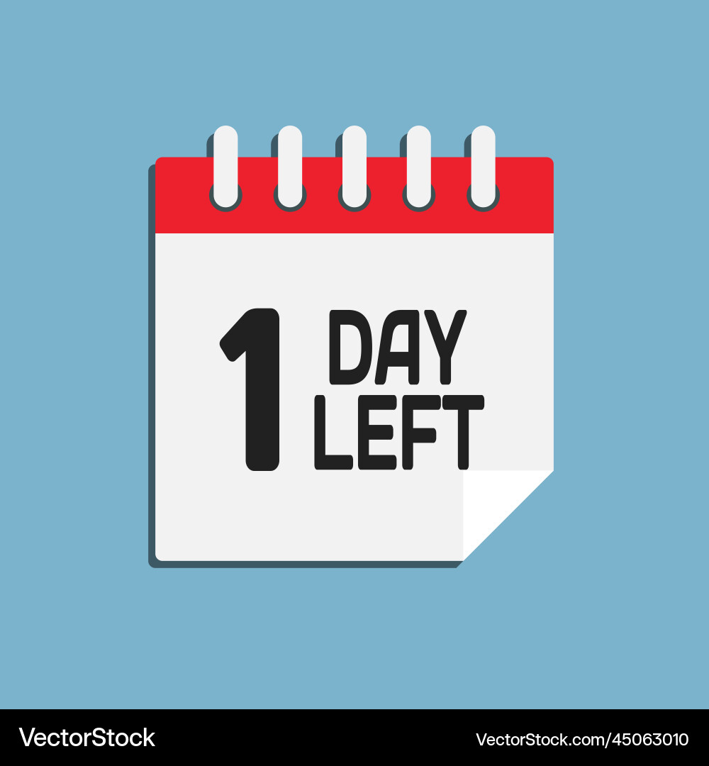 Countdown daily page calendar icon - 1 day left Vector Image