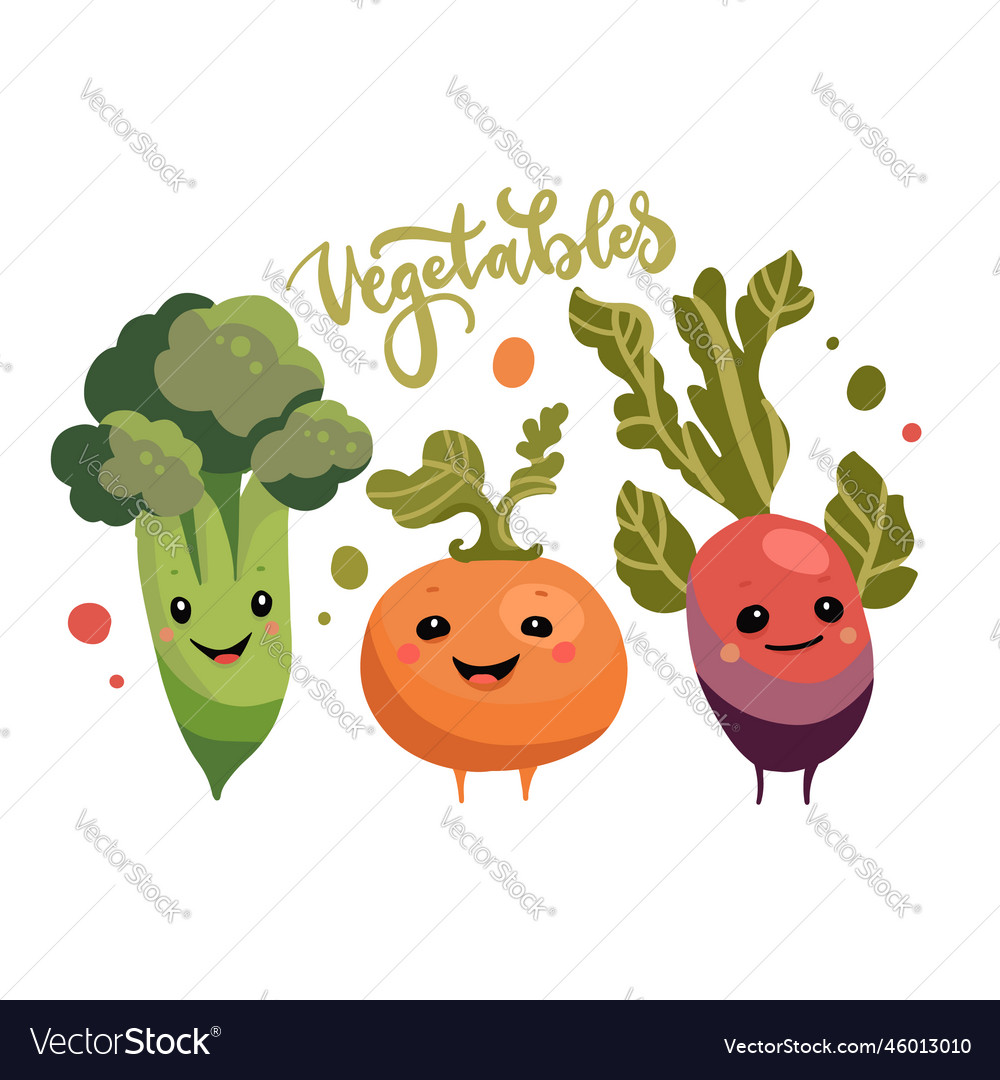 Cute vegetable cartoon characters isolated Vector Image