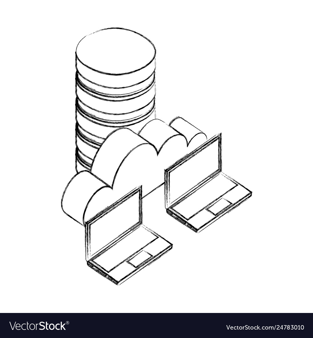 Laptops cloud computing and database server Vector Image