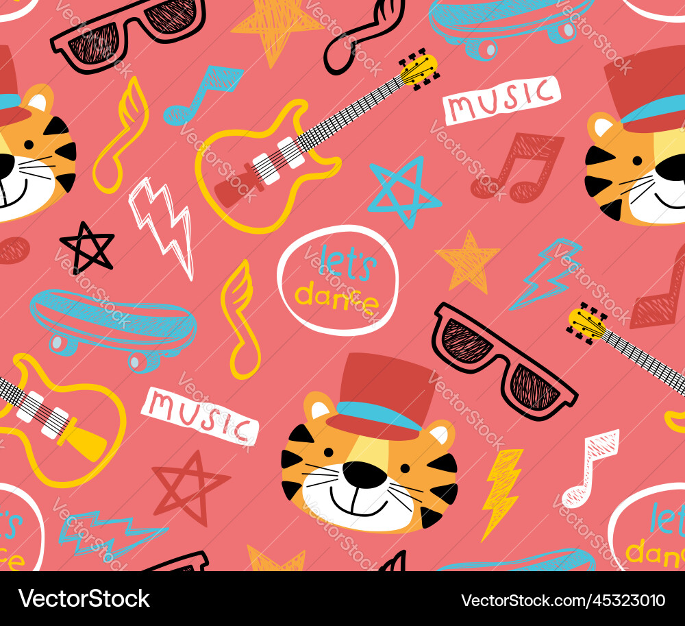 Seamless pattern of music and skateboard elements Vector Image