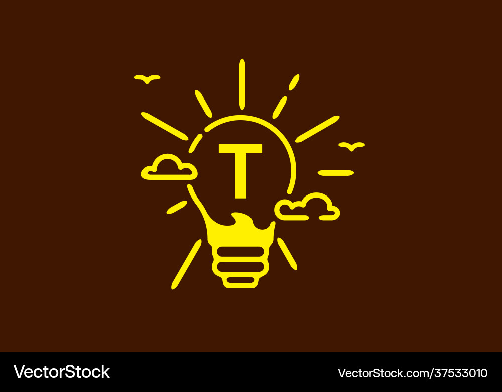 Yellow color t initial letter in bulb shape Vector Image