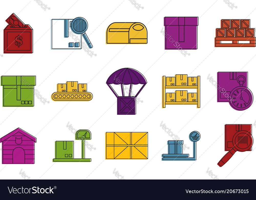 Boxes icon set color outline style Royalty Free Vector Image