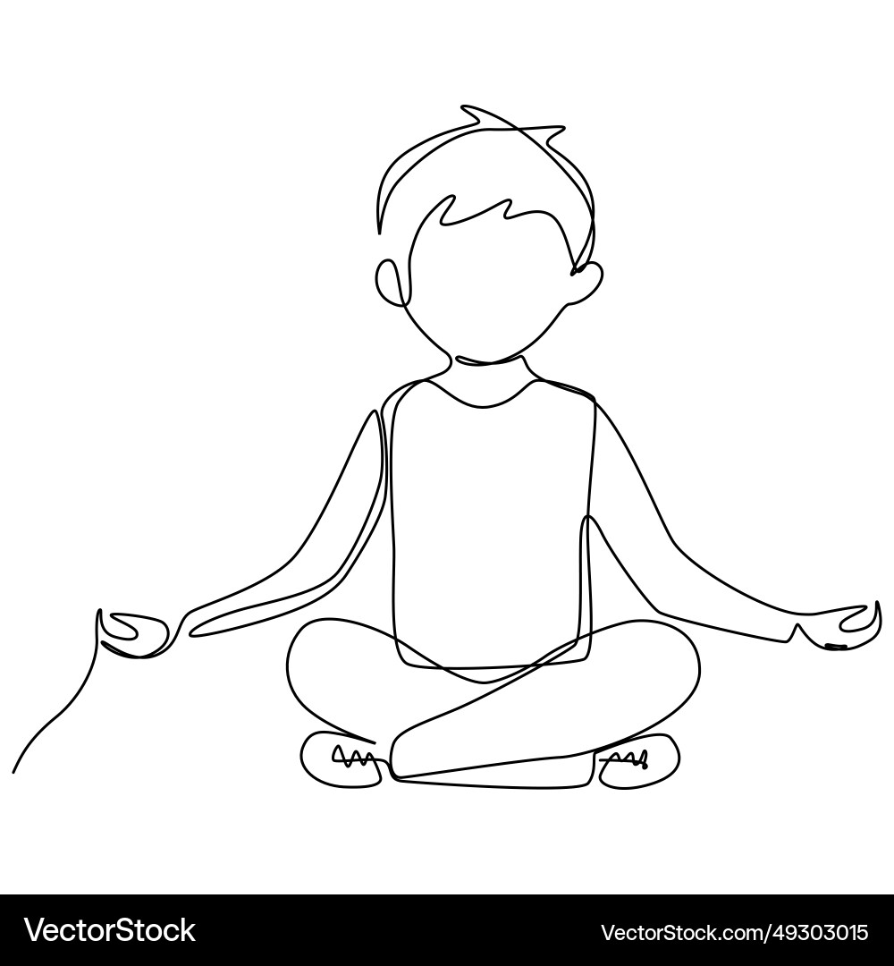 Continuous one line drawing little boy sitting Vector Image