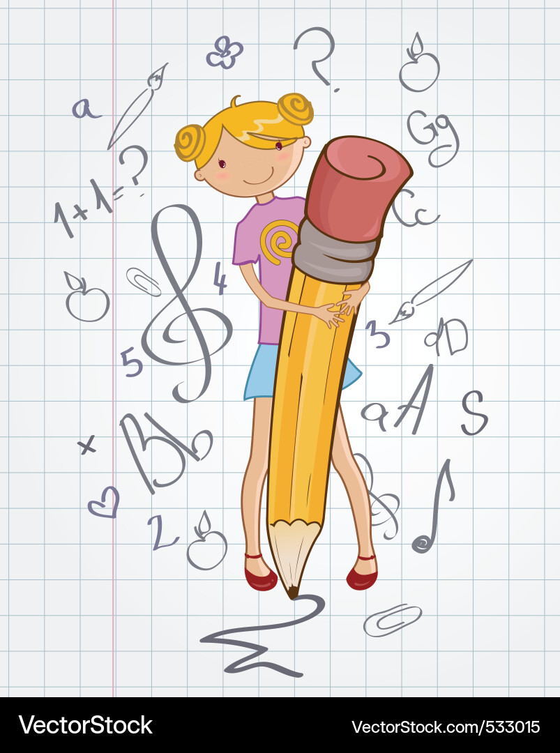 Girl with pencil Royalty Free Vector Image - VectorStock