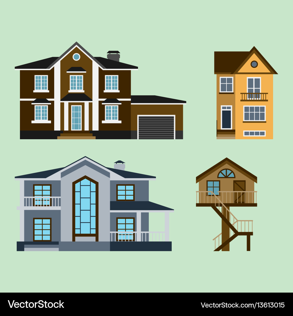 Houses front view building Royalty Free Vector Image