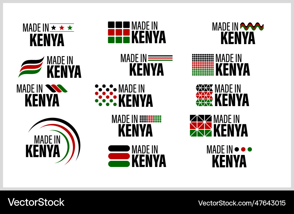 Made in kenya graphic and label set Royalty Free Vector