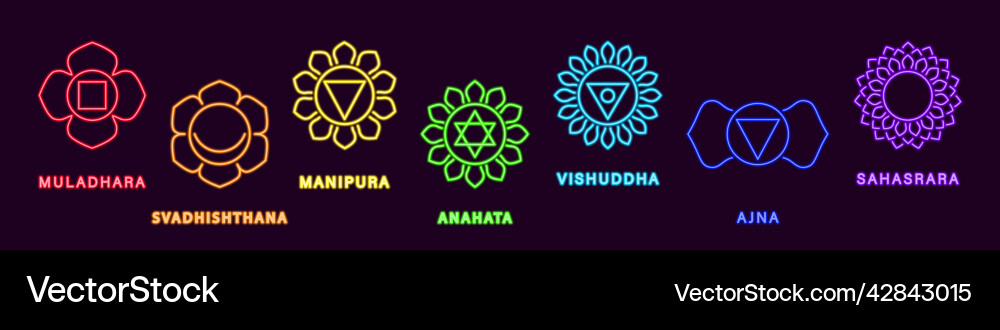 Neon yoga sacral chakras set Royalty Free Vector Image