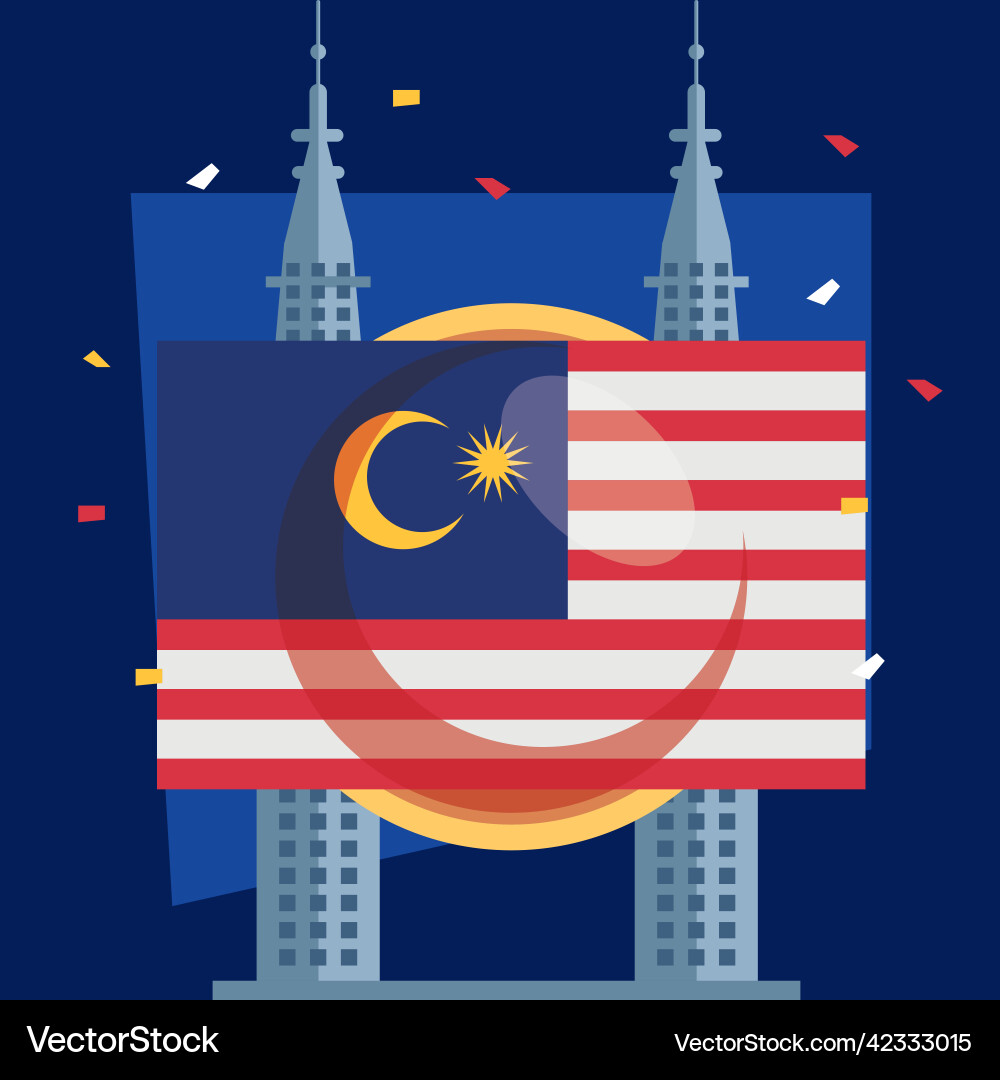 Petronas towers with flag Royalty Free Vector Image