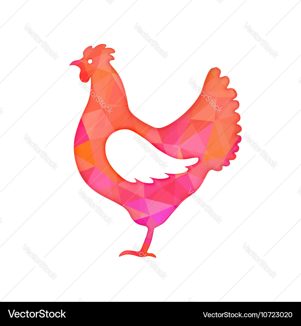 Bright red polygon of a hen isolated Royalty Free Vector
