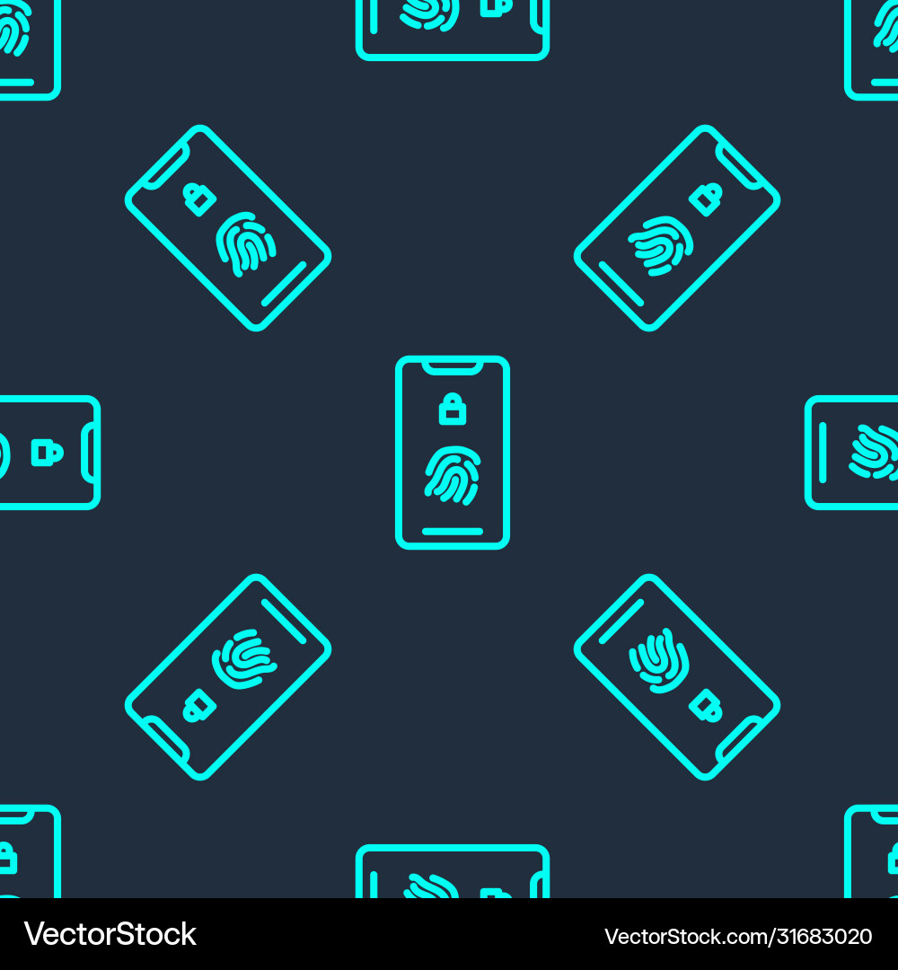 Green line smartphone with fingerprint scanner Vector Image