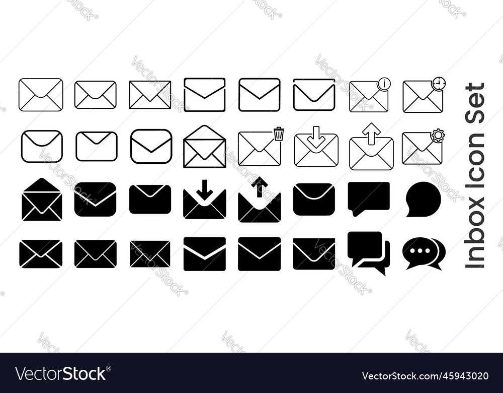 Message icon set inbox icon set email icon Vector Image
