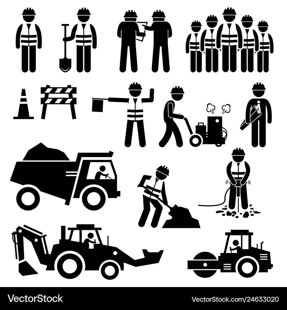 Road construction worker stick figure pictogram Vector Image