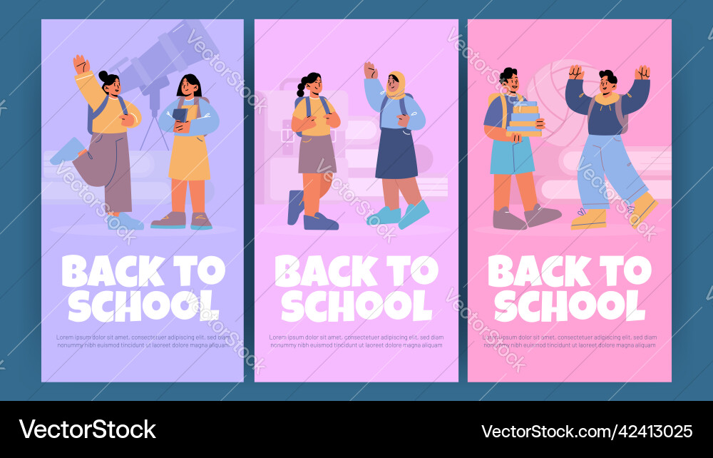 Back to school posters with young students Vector Image