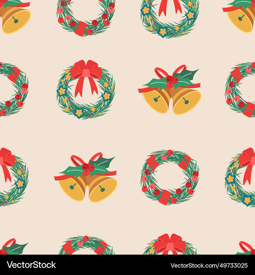 Christmas pattern with wreath mistletoe Royalty Free Vector