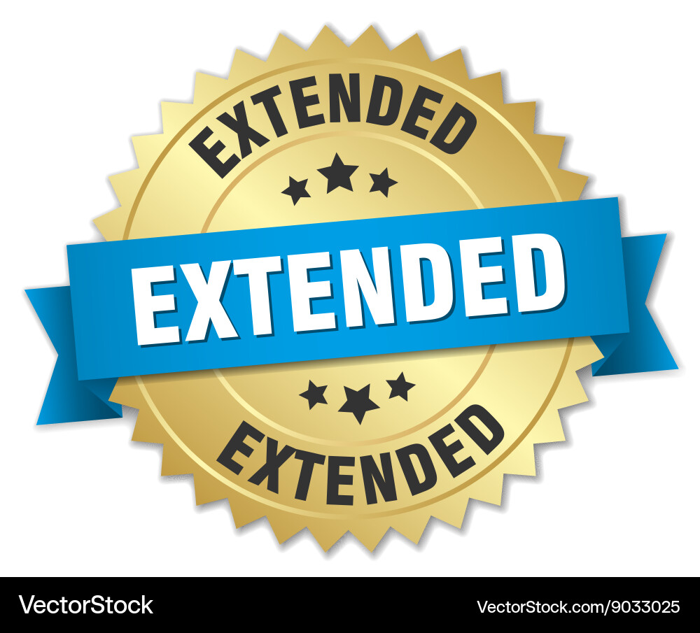 Extended 3d gold badge with blue ribbon Royalty Free Vector