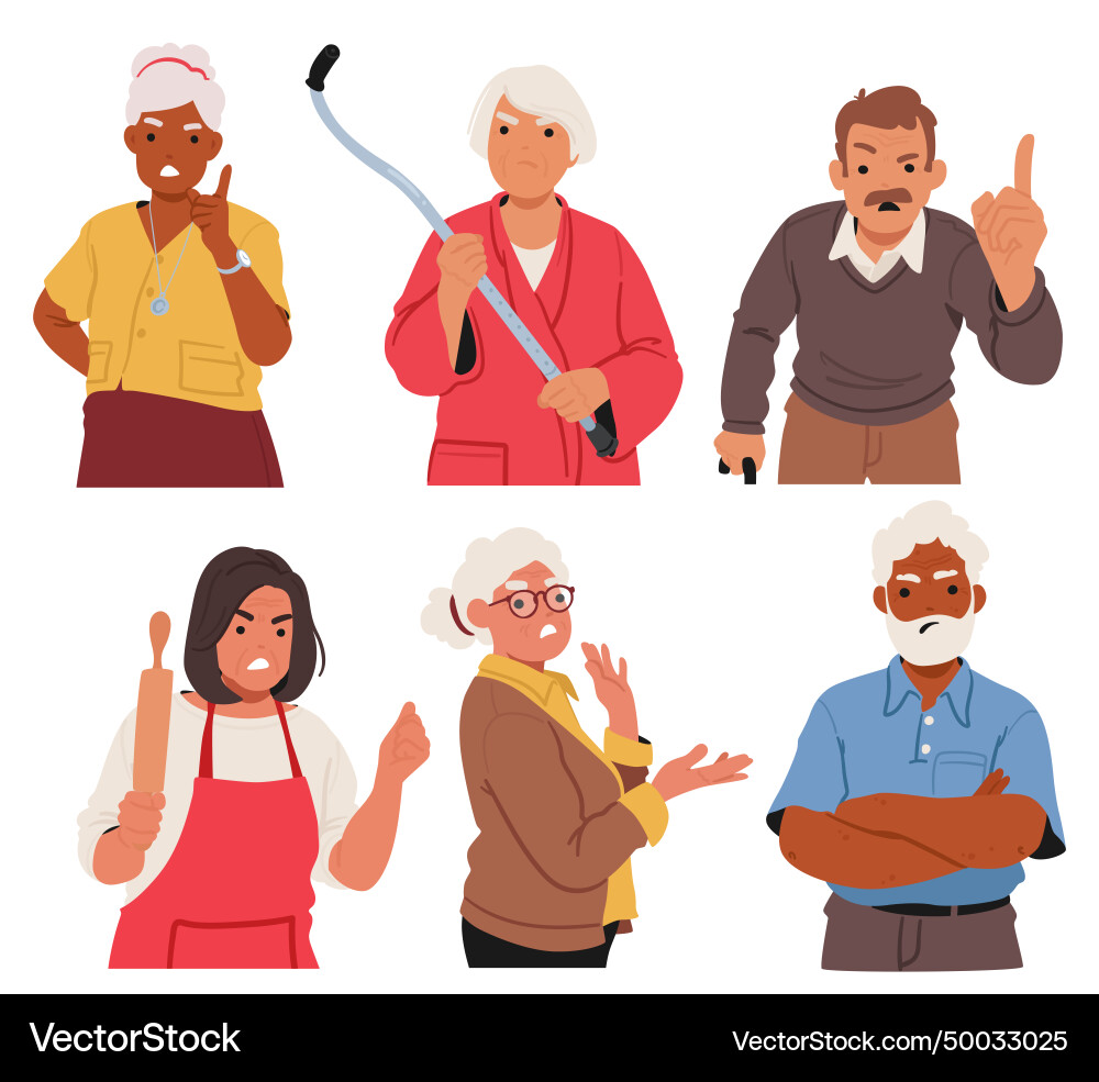 Frowning faces furrowed brows and stern Royalty Free Vector