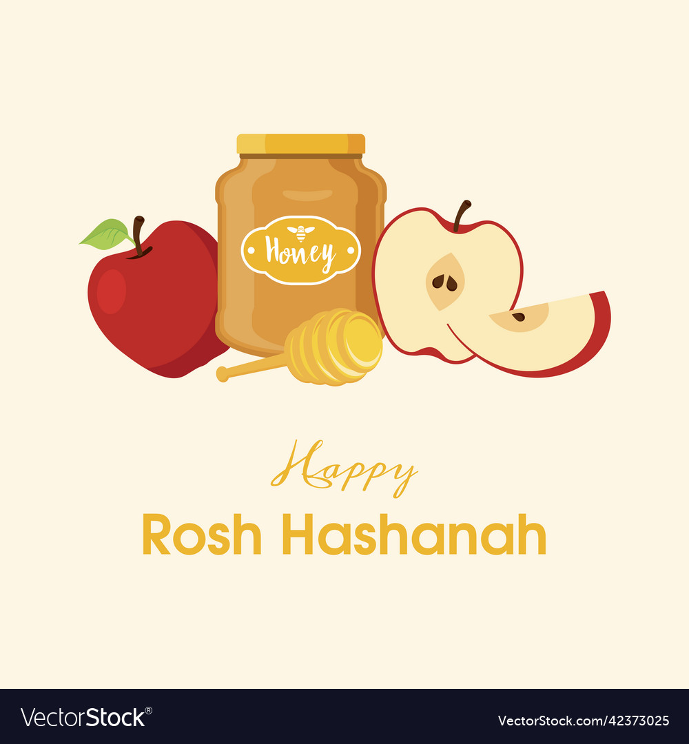 Happy rosh hashanah poster with apple and honey Vector Image
