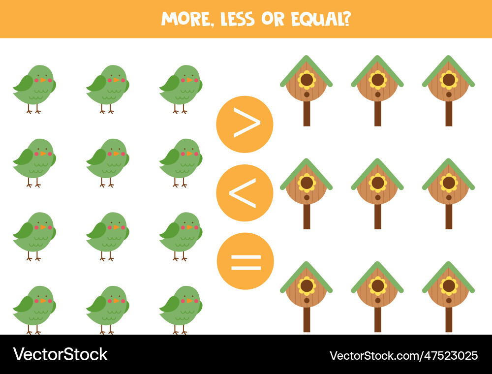 More less or equal with cute cartoon birds Vector Image