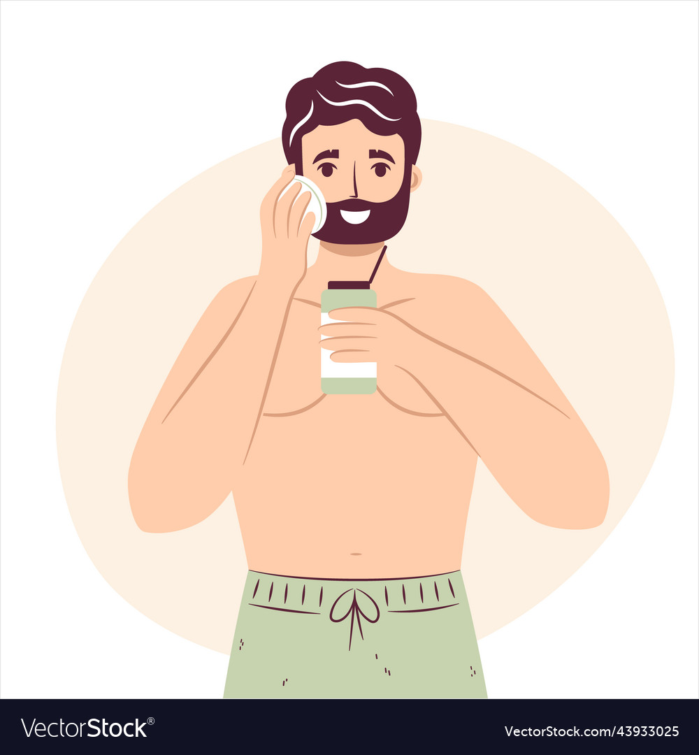 Skincare Routine Concept Happy Young Man Using Vector Image