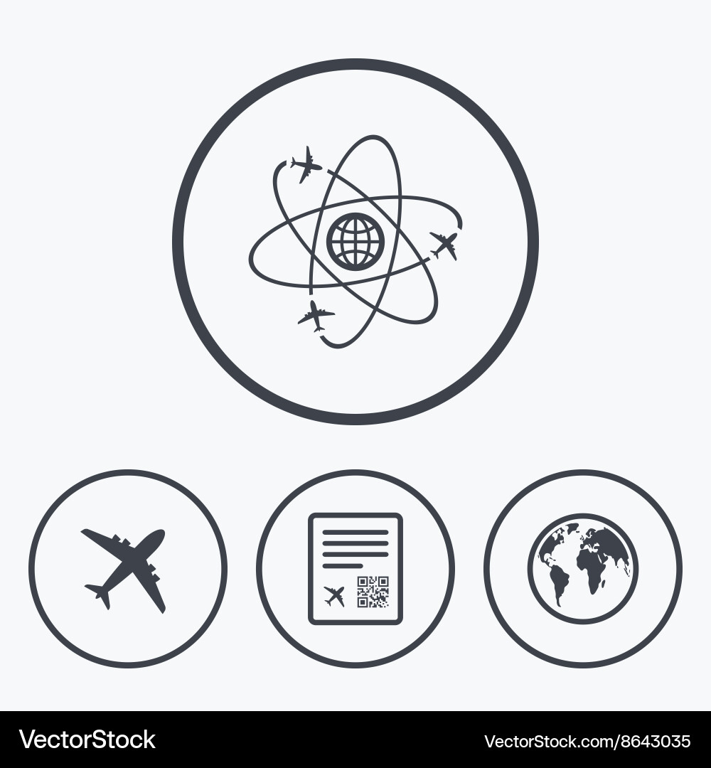 Airplane icons World globe symbol Royalty Free Vector Image