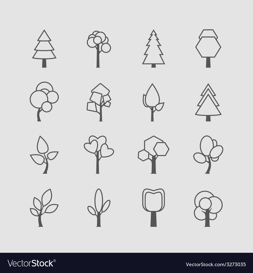 Assorted outlined tree icon set Royalty Free Vector Image