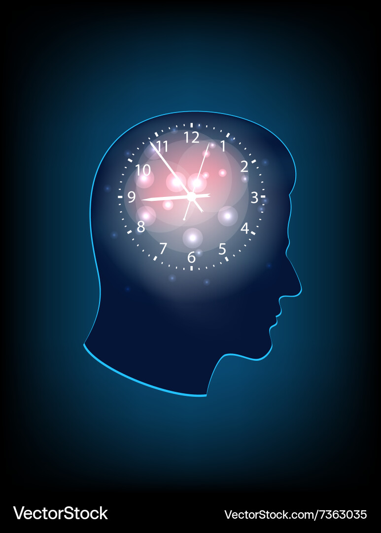 Conceptual image of a clock on head human Vector Image