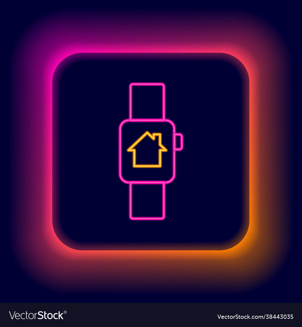 Glowing neon line smart home with smart watch icon