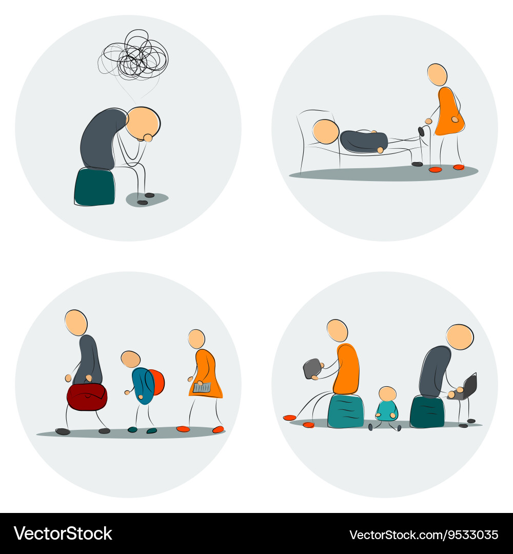 Icon set family in depression Royalty Free Vector Image
