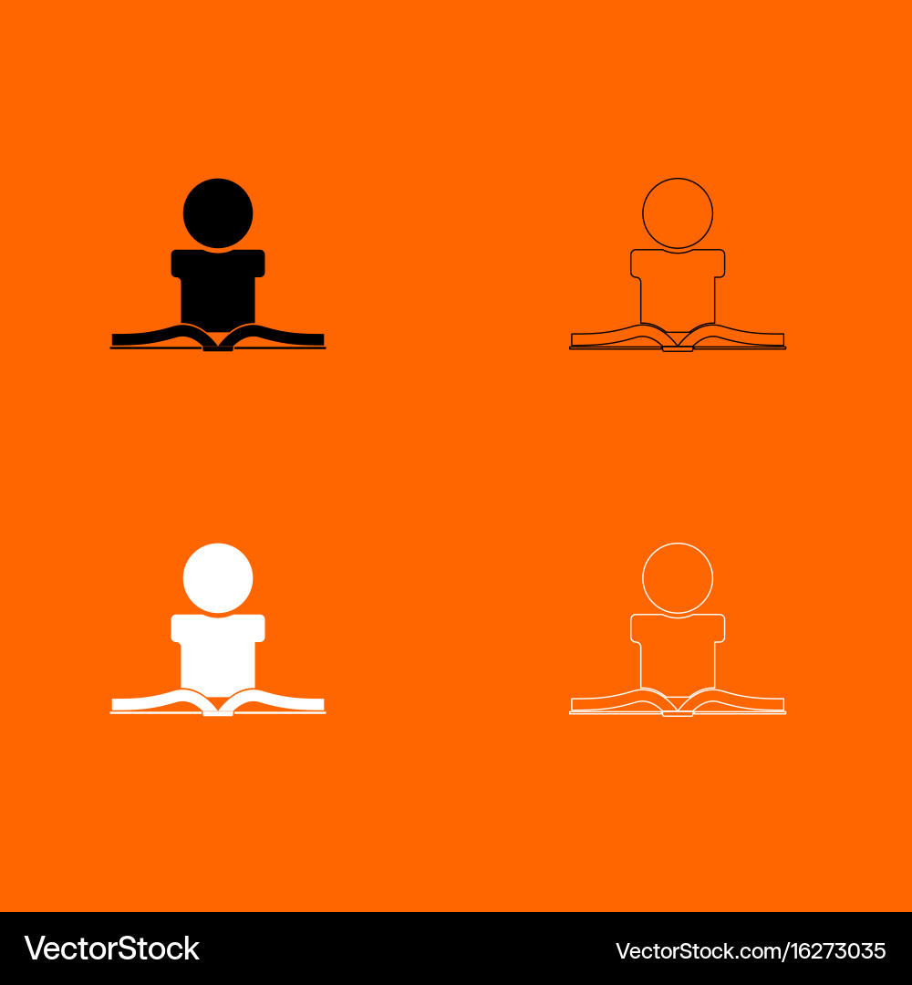 Man reading book black and white set icon Vector Image