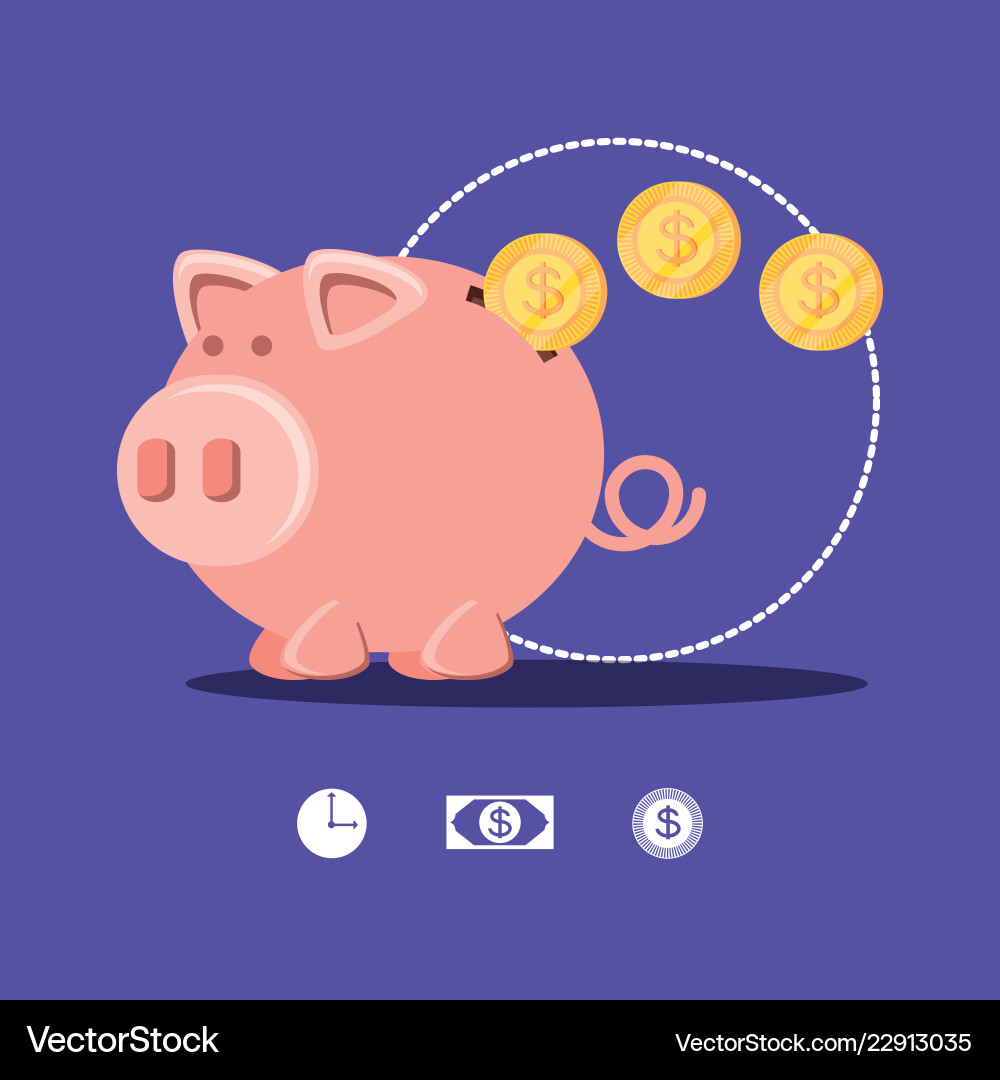 Saving piggy and coins isolated icon Royalty Free Vector