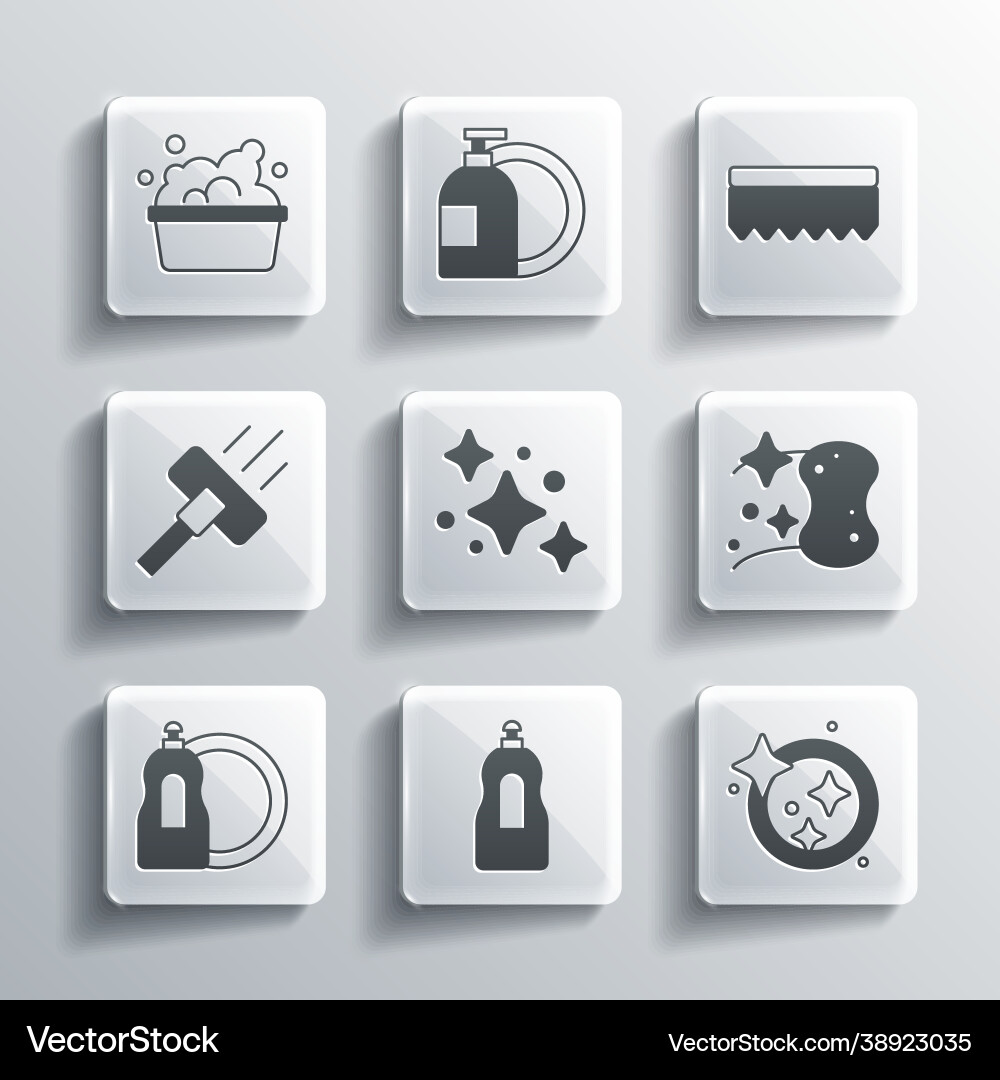 Set dishwashing liquid bottle washing dishes Vector Image