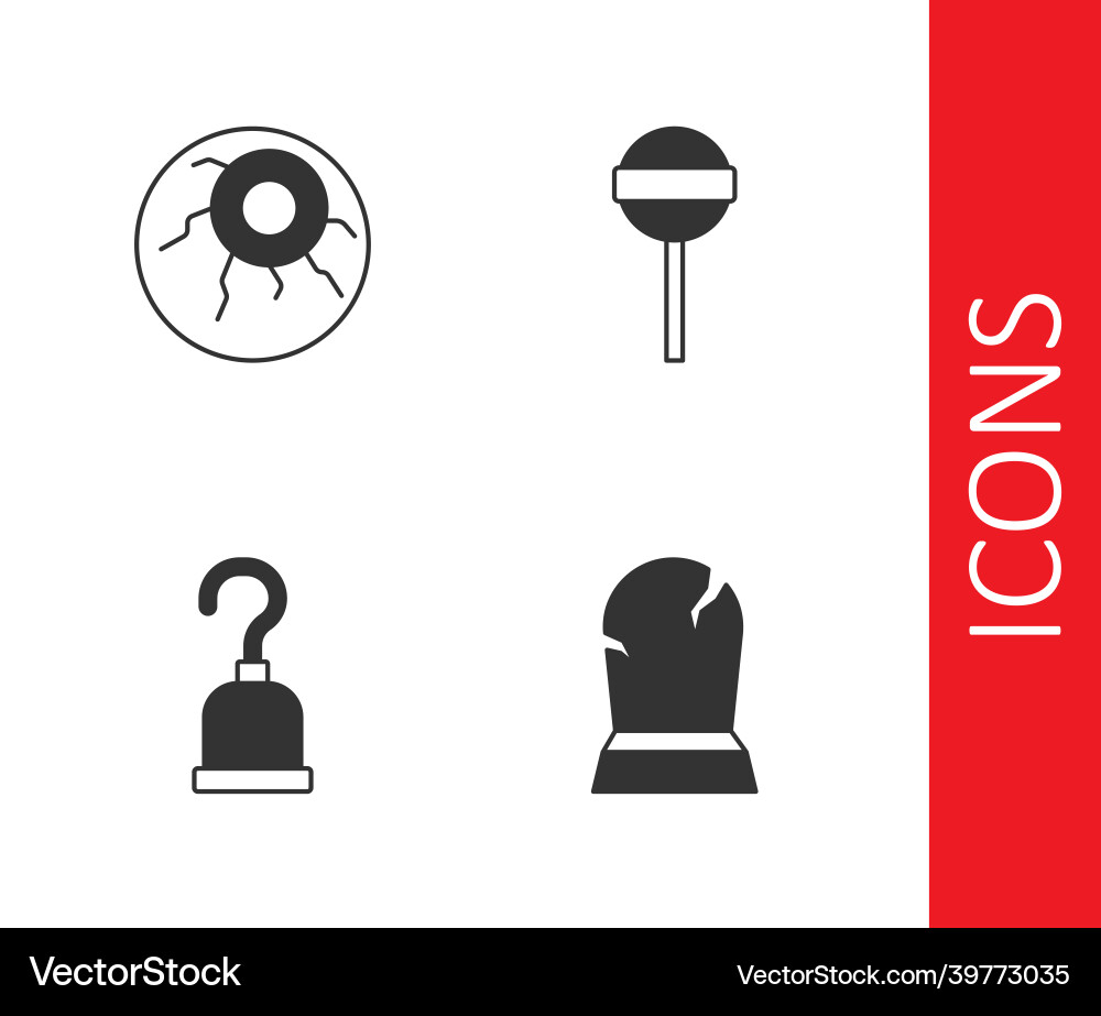 Set tombstone with rip written eye pirate hook Vector Image