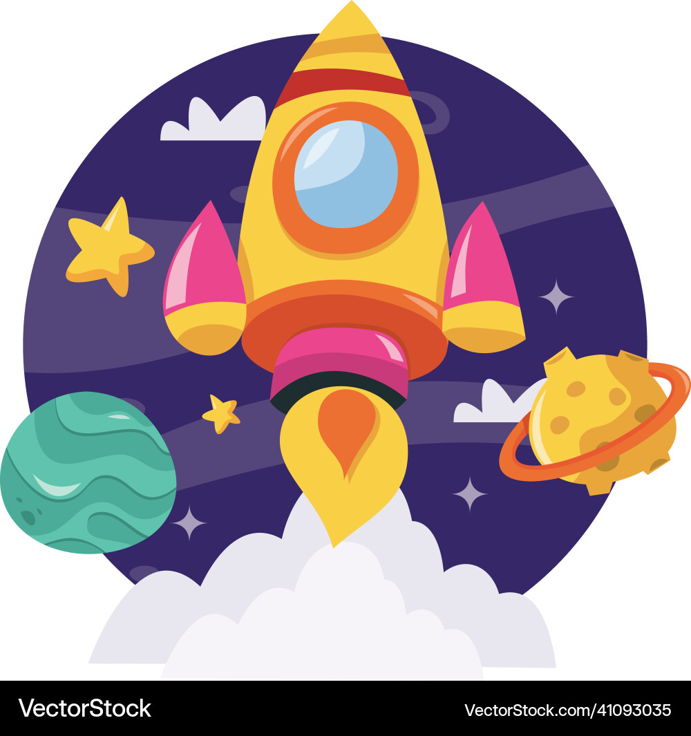 Super cute cartoon space shuttle adventure Vector Image