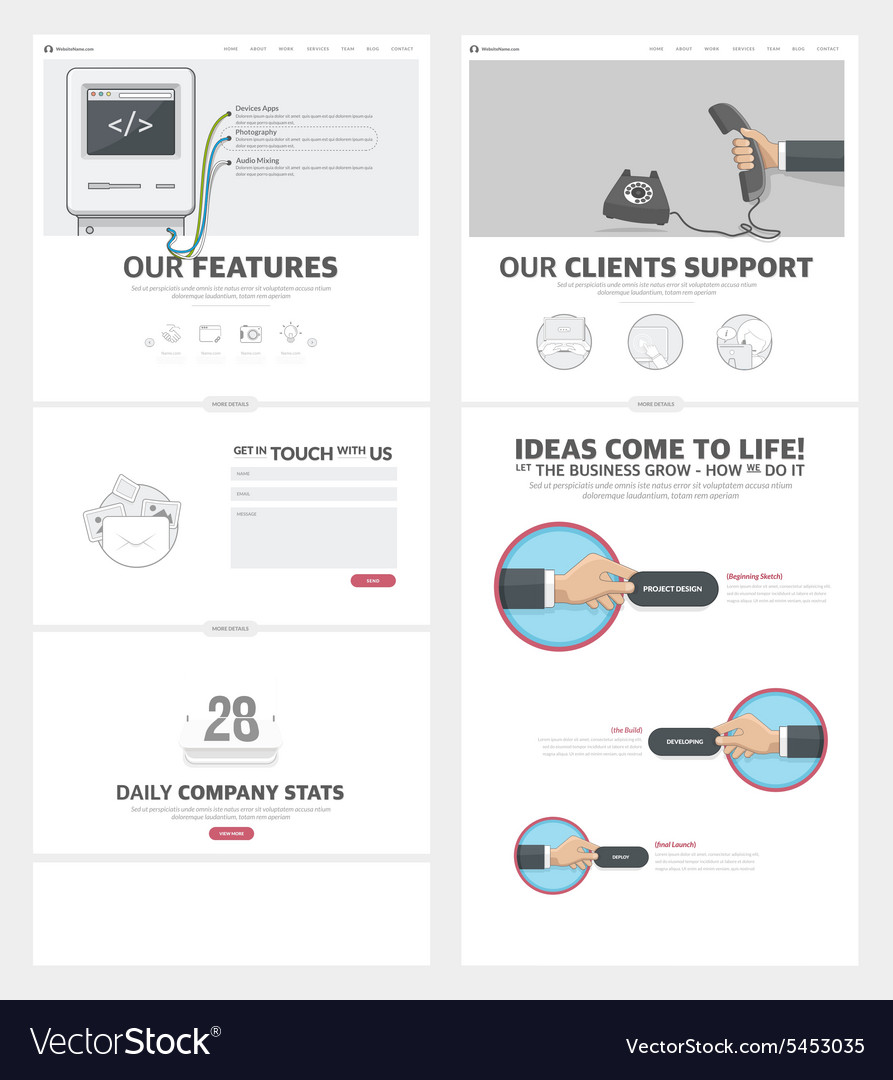 Website template with concept icons for business Vector Image