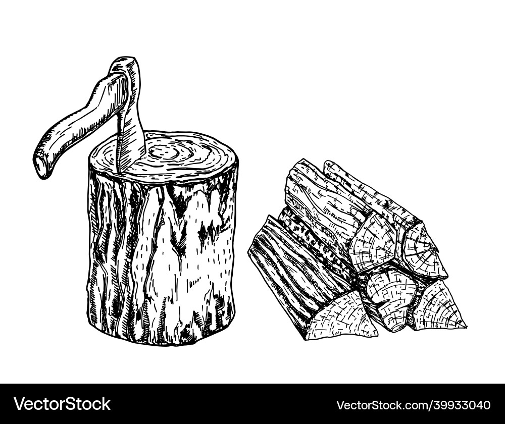 Camping ax stump and cut wood tree stumps Vector Image