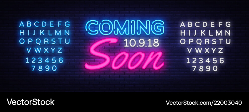 Coming soon neon sign soon design Royalty Free Vector Image