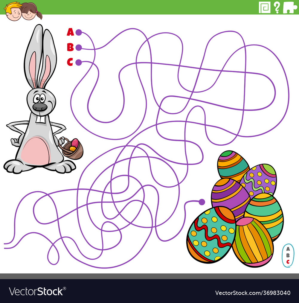 Educational maze game with cartoon easter bunny Vector Image