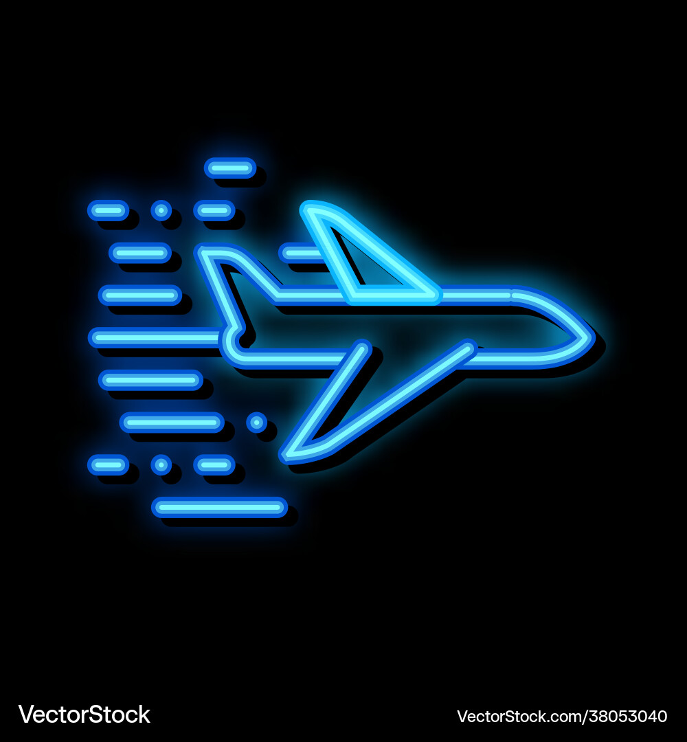 Flying airplane neon glow icon Royalty Free Vector Image