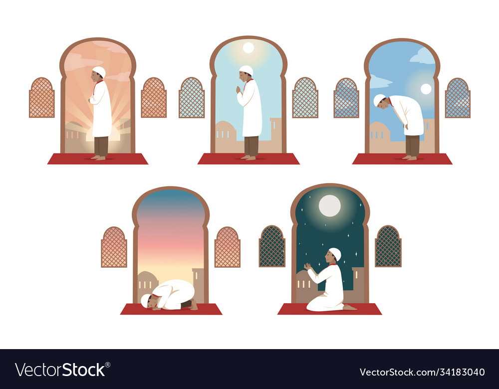 Islam prayer ceebration religion set concept Vector Image